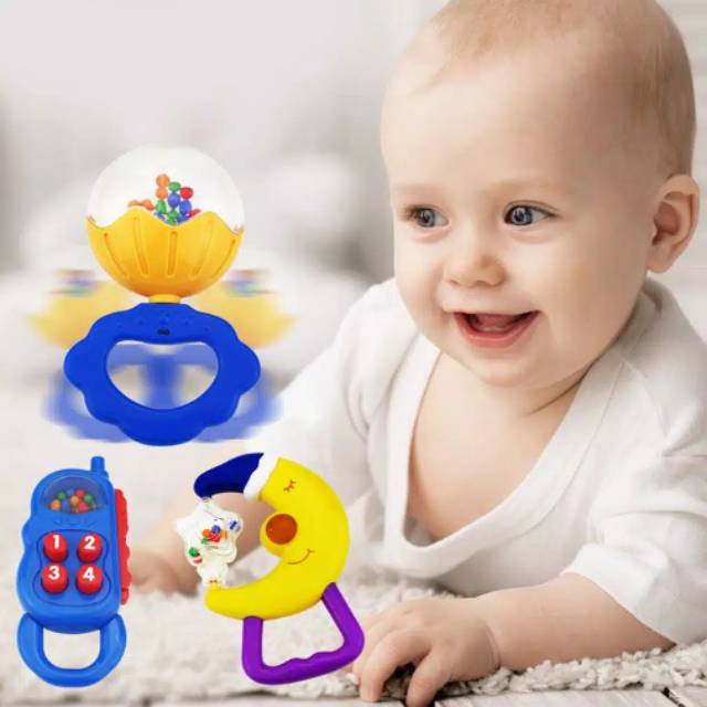 Jual Mainan Teether Rattle dengan Lonceng Genggam Bahan Plastik Bayi ...