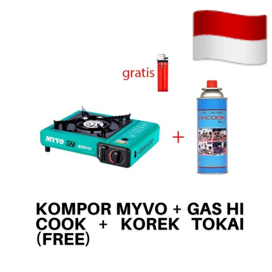 Jual Kompor portable Myvo 2 in 1 plus Gas Hi Cook 230gram | Shopee ...
