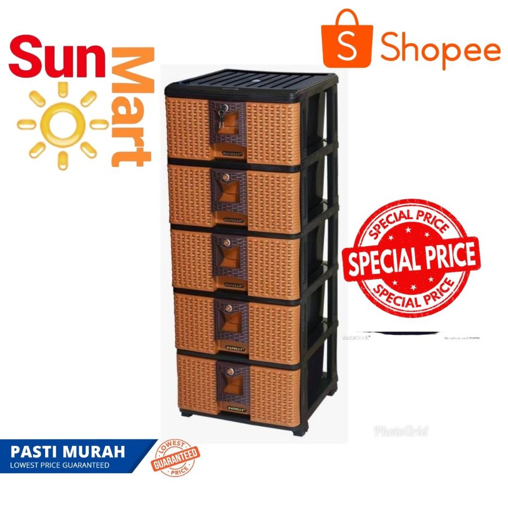 Jual LEMARI BAJU SERBAGUNA PLASTIK NAPOLLY CONTAN 5 K1 DRAWER LOCK ...