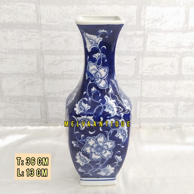 Jual Vas Bunga Keramik Dark Blue Segi Empat tinggi 36 cm | Shopee Indonesia