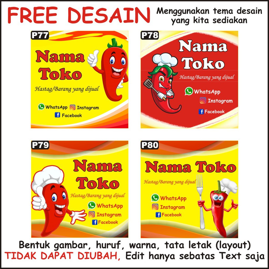 Jual (TEMA CABE)STIKER PERSEGI ISI 70/STIKER KEMASAN/STIKER PRODUK ...