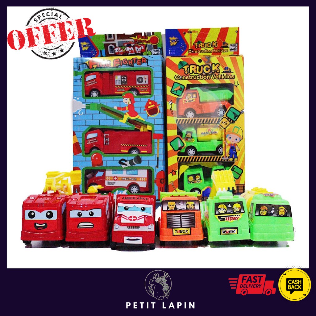 Jual Mainan Anak Mobil Pullback Pemadam Kebakaran dan Konstruksi Mini ...