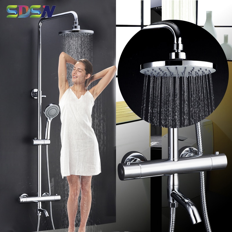 Jual Thermostatic Shower Set Polished Chrome Bathroom Shower Faucet ...