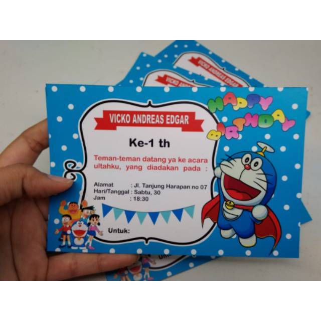 Jual Undangan ulang tahun ukuran postcard custom karakter doraemon ...