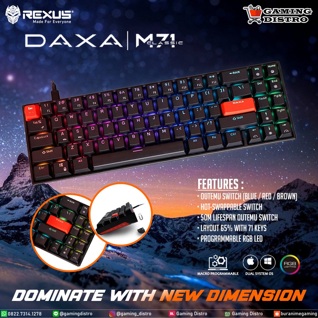 Jual Rexus Daxa M71 Classic Black Mini Mechanical Keyboard - Rexus Daxa ...