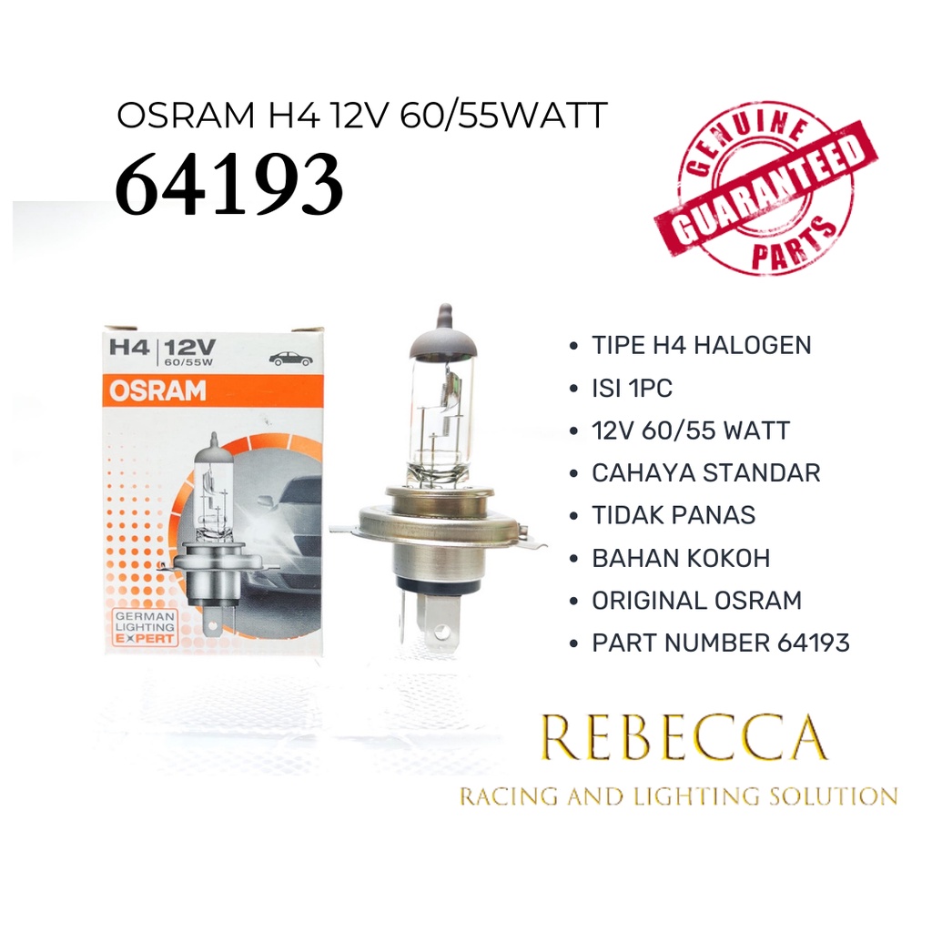 Jual OSRAM H4 LAMPU MOBIL STANDAR - BOHLAM HALOGEN H4 STANDAR 60/55 ...