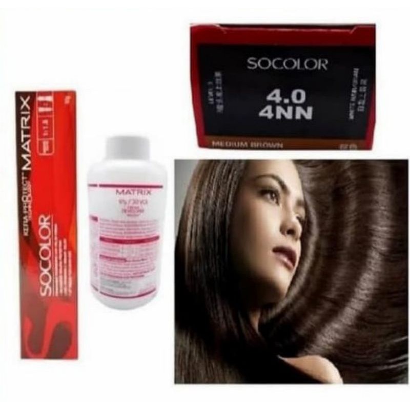Jual Paket Cat Matrix Socolor 4.0 4nn Medium Brown 90ml + Oxydant 6% or ...