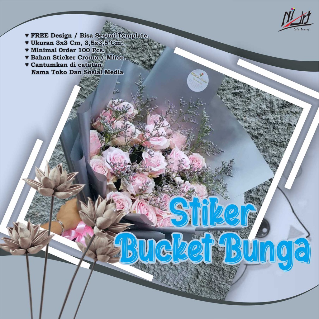 Jual Stiker Label Buket Custom Langsung Tempel Ukuran 3x3cm Dan 3,5x3 ...