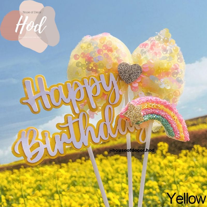Jual Topper Happy Birthday Rainbow Ribbon Blink Kain Karton Hiasan Kue Birthday Cake Tulisan HBD ...