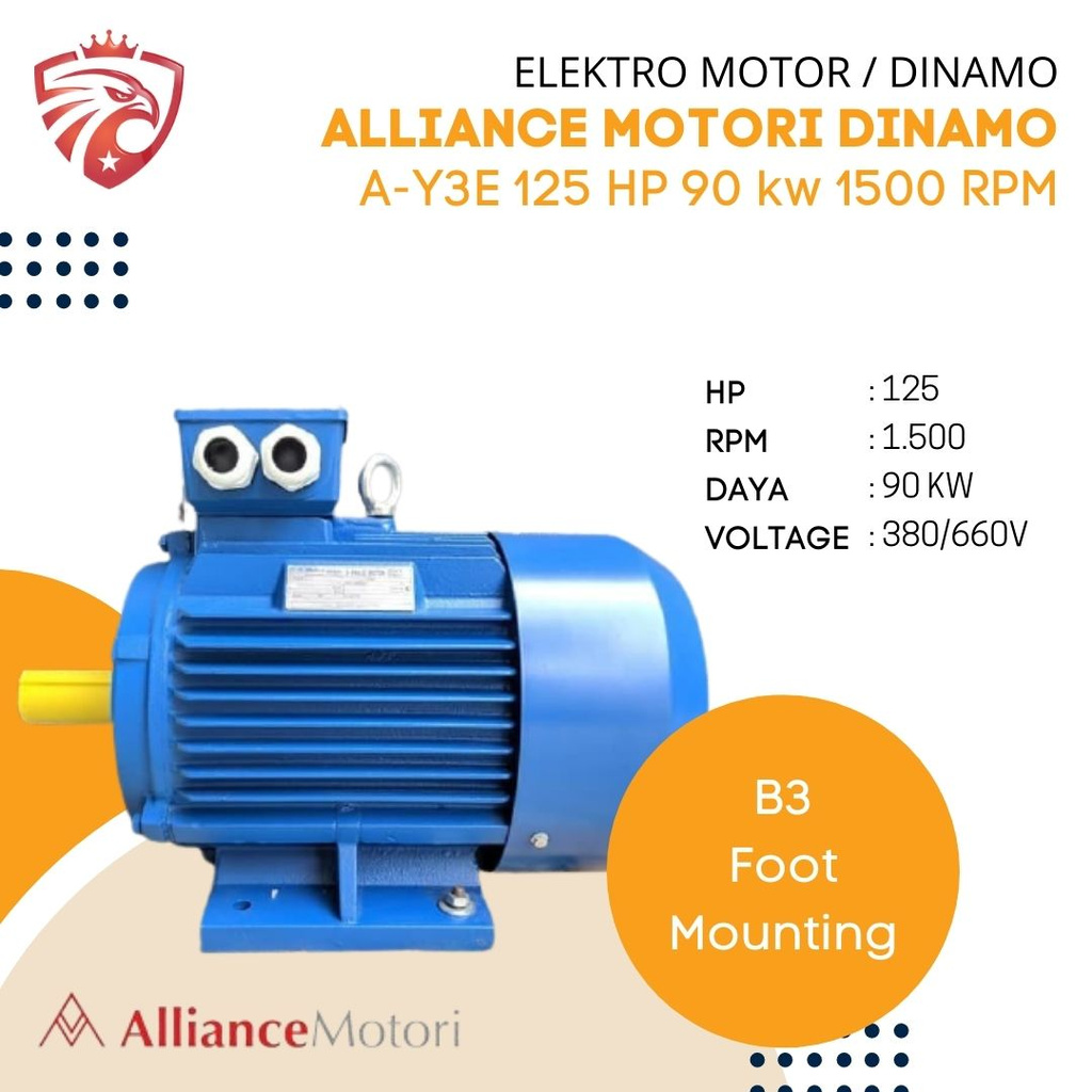 Jual Alliance Motori Elektro Motor / Dinamo A-Y3e 125 HP 90 kw 1500 RPM B3 | Shopee Indonesia