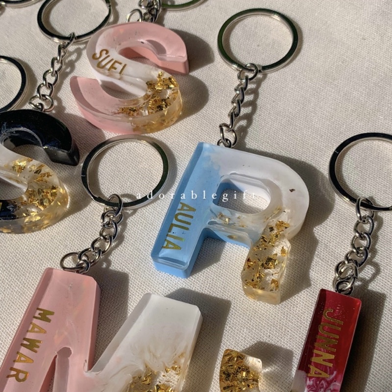 Jual MARBLE RESIN KEYCHAIN Alphabet huruf Angka Inisial Gantungan Kunci ...