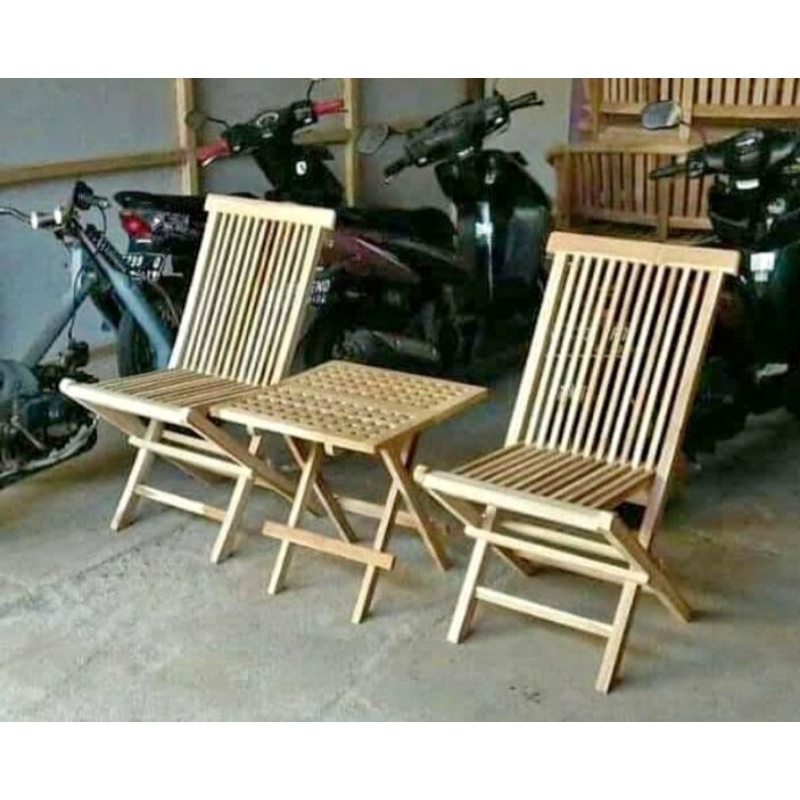Jual KURSI LIPAT MEJA PORTABLE / KURSI MEJA LIPAT KAYU JATI OUTDOOR ...