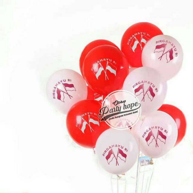 Jual Balon latex motif HUT RI / balon motif dirgahayu ri / balon latex ...
