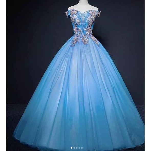 Jual gaun wedding biru sabrina motif payet penuh | Shopee Indonesia