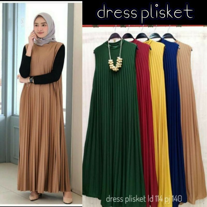 Jual COD Bayar di tempat | Long dress plisket wanita | plisket alexa slevelees kutung tanpa ...
