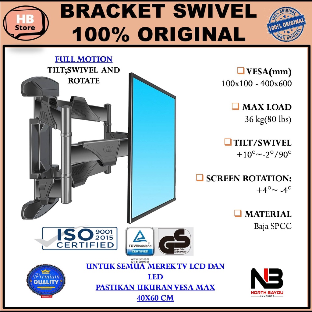 Jual Bracket Braket Breket Swivel TV LED 32 40 42 43 50 55 60 65 70 Inch North Bayou NB P5 ...