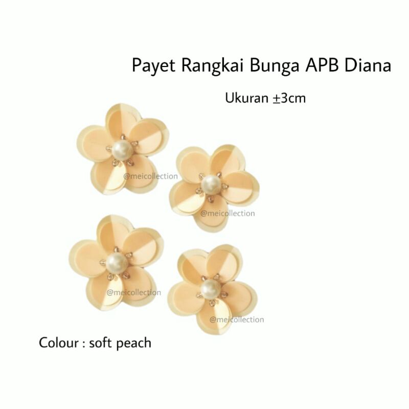 Jual payet bunga 3d APB Diana soft peach 3cm permata mutiara | Shopee ...