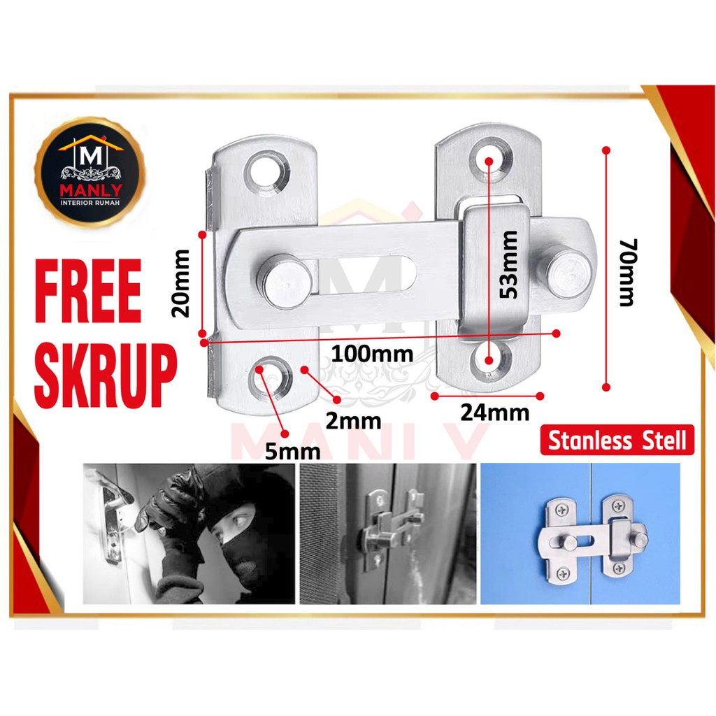 Jual Grendel Slot Pintu L (Besar) Isi (1pcs) / Grendel Kait Pintu Geser ...