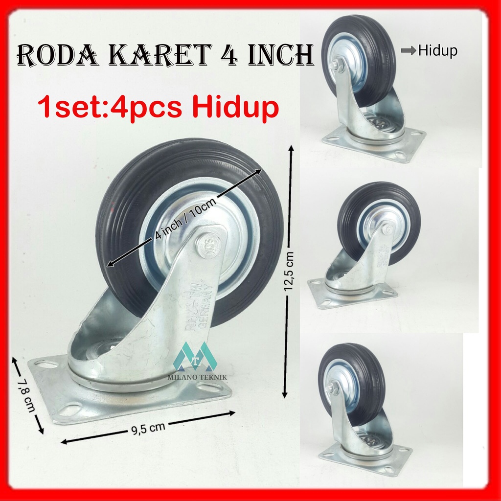 Jual Roda Troli 4" inch 1Set( 4pcs) hidup trolley 4 inci troly 4inch ...