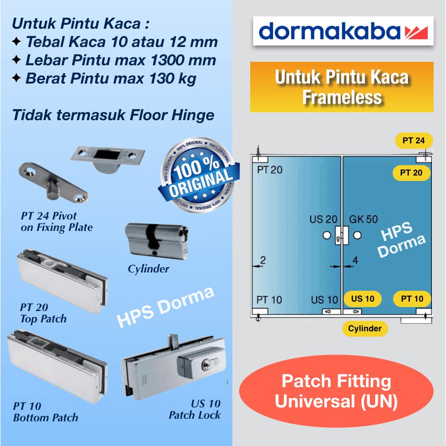 Jual Patch Fitting Dorma Universal (Penjepit Kaca) utk pintu max 130 kg ...