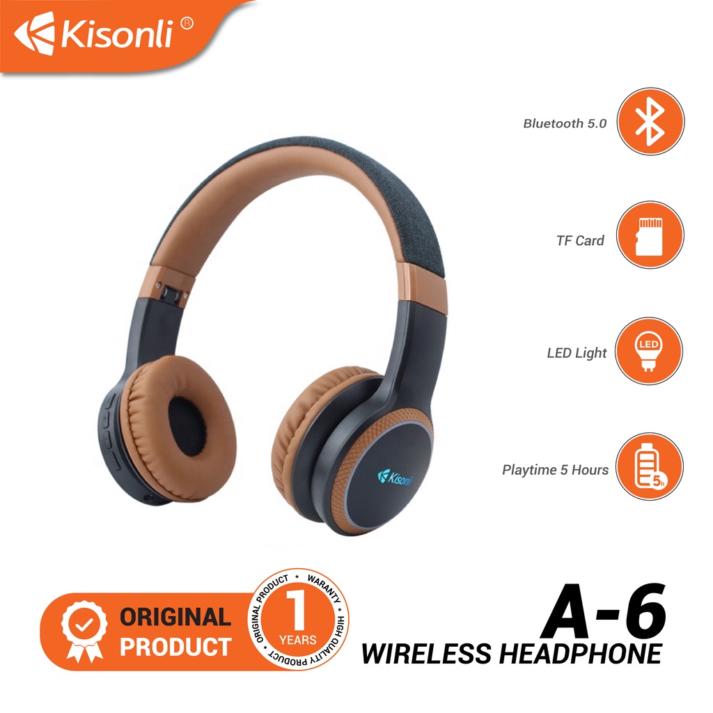 Jual KISONLI Headset Gaming Headphone Bluetooth A6 With Colorful Light & Mega Bass | Shopee ...