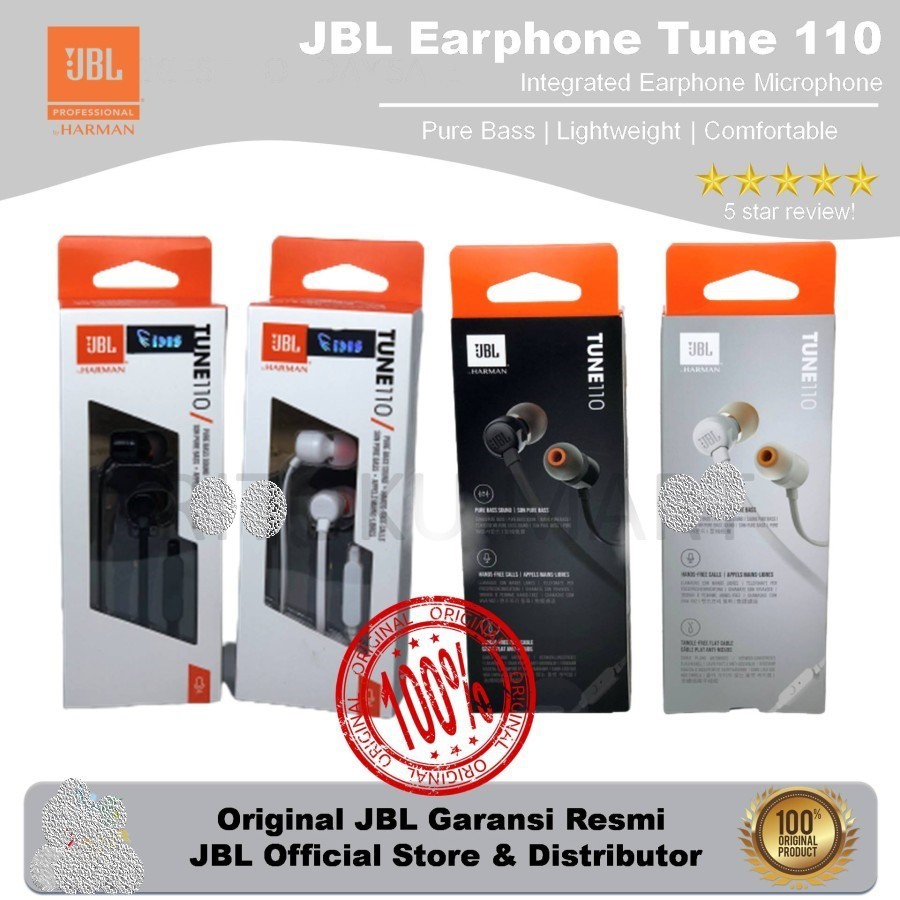Jual Earphone Headphone Headset JBL TUNE 110 Original Segel Garansi PT ...