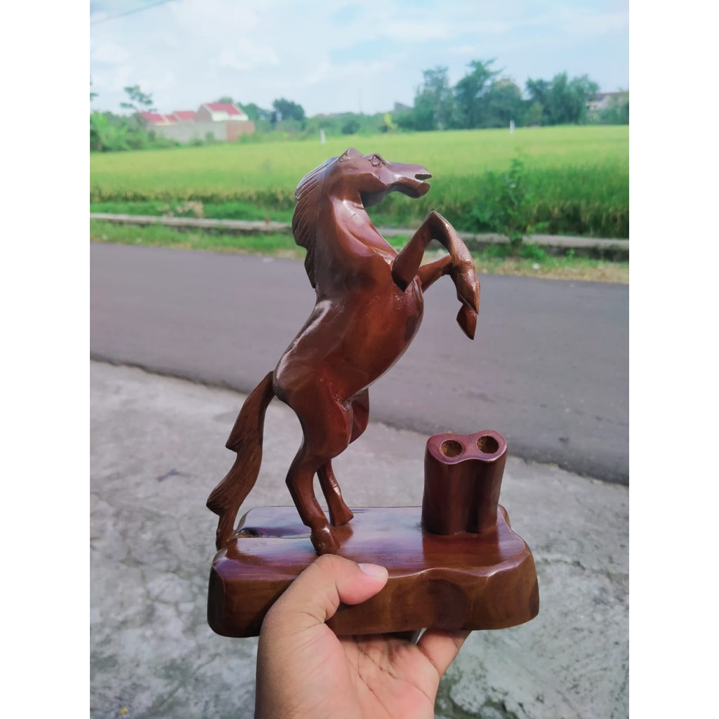 Jual Tempat Pensil Miniatur Patung Kuda Kerajinan Kayu Jati Murah ...