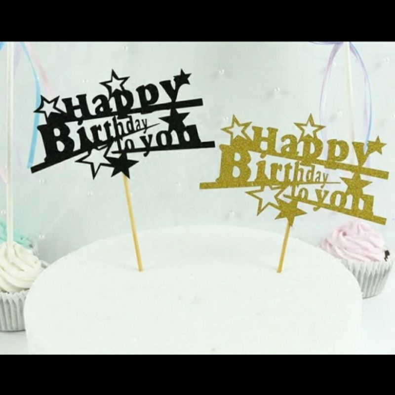 Jual Cake Topper Glitter Happy Birthday To You Star Warna Hitam ...