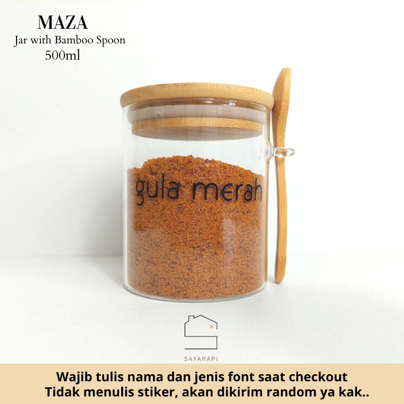 Jual Toples Kaca Free Sendok Tutup Kayu Bambu Tempat Bumbu SAYARAPI MAZA 500ml | Shopee Indonesia