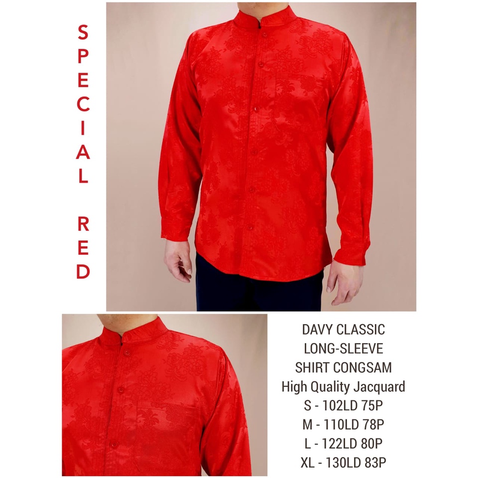 Jual SHIRT CHEONGSAM MAN LONG SLEEVE JACQUARD PREMIUM QUALITY - RED ...