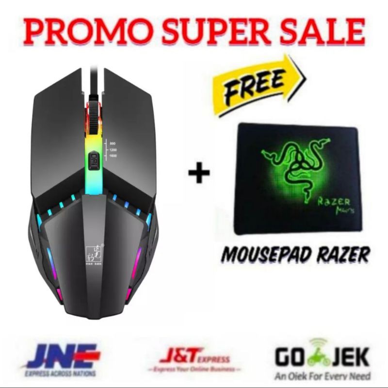 Jual MOUSE GAMING X3 LED RGB OPTICAL USB FREE MOUSEPAD RAZER | Shopee ...