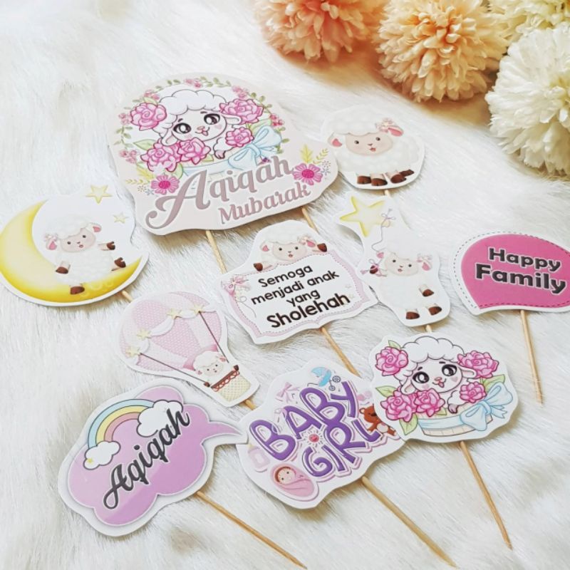 Jual Aqiqah Girl Perempuan Birthday Cake Topper 1 set isi 10 pc ...