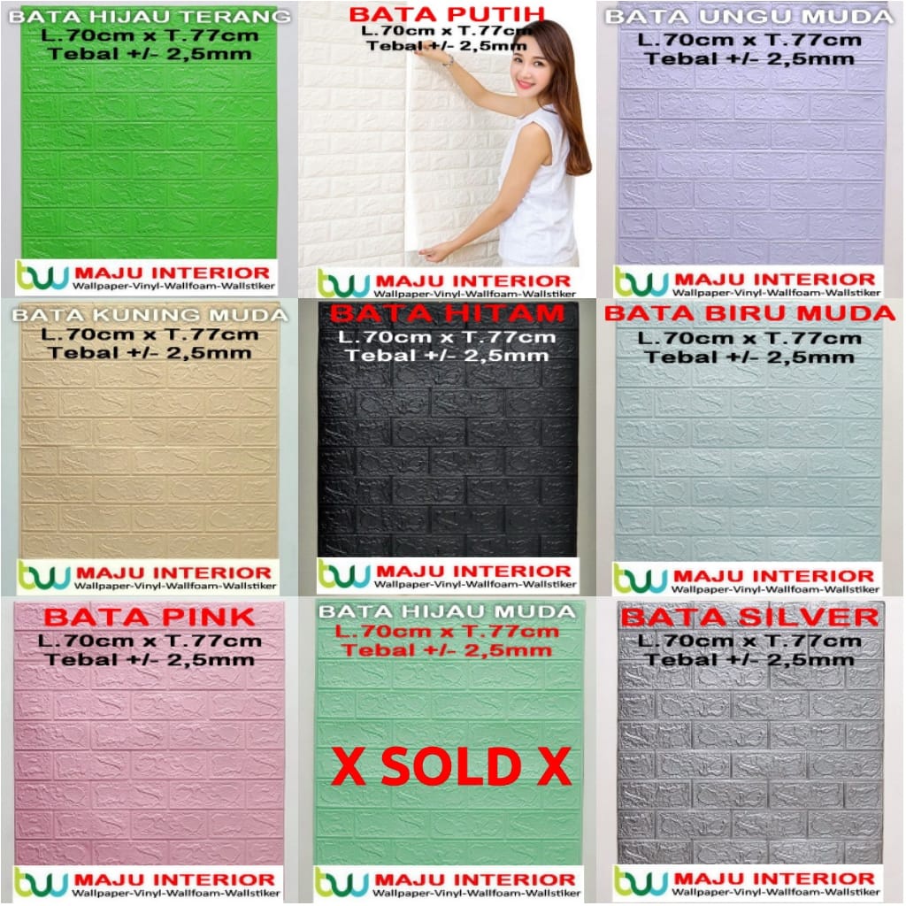 Jual Wallpaper Dinding 3D Bata 70 x 77 cm / Walpaper 3D Brick Foam Stiker Dingding Kamar Tidur ...