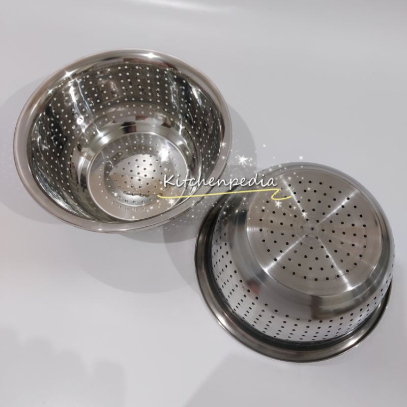 Jual Saringan Baskom Bolong Tirisan Sayur Buah Mangkok Lubang Stainless ...