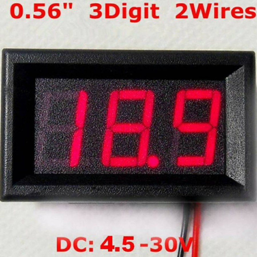 Jual Digital Voltmeter Merah Mini waterproof Dengan Frame V DC 2 kabel ...