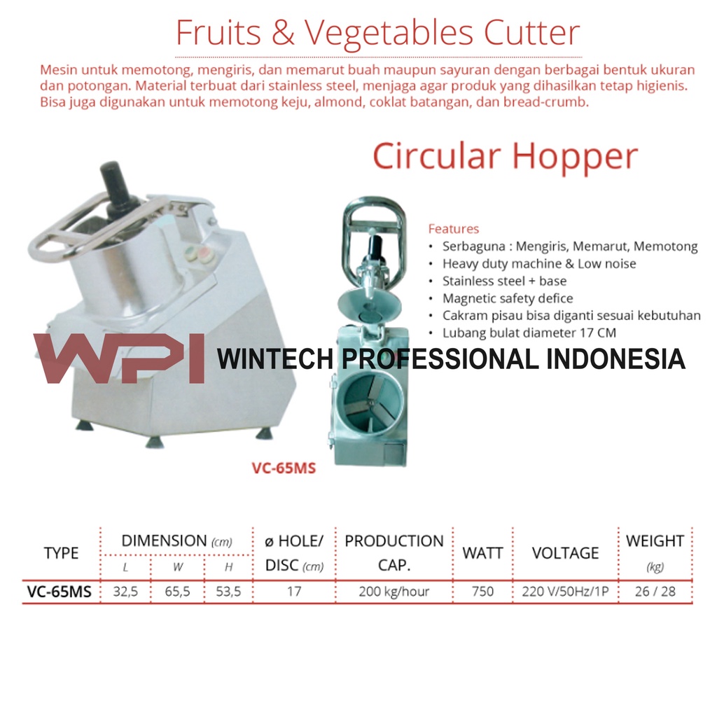 Jual Getra VC-65MS Fruits & Vegetable Cutter Mesin Perajang / Pemotong Buah & Sayuran Circular ...