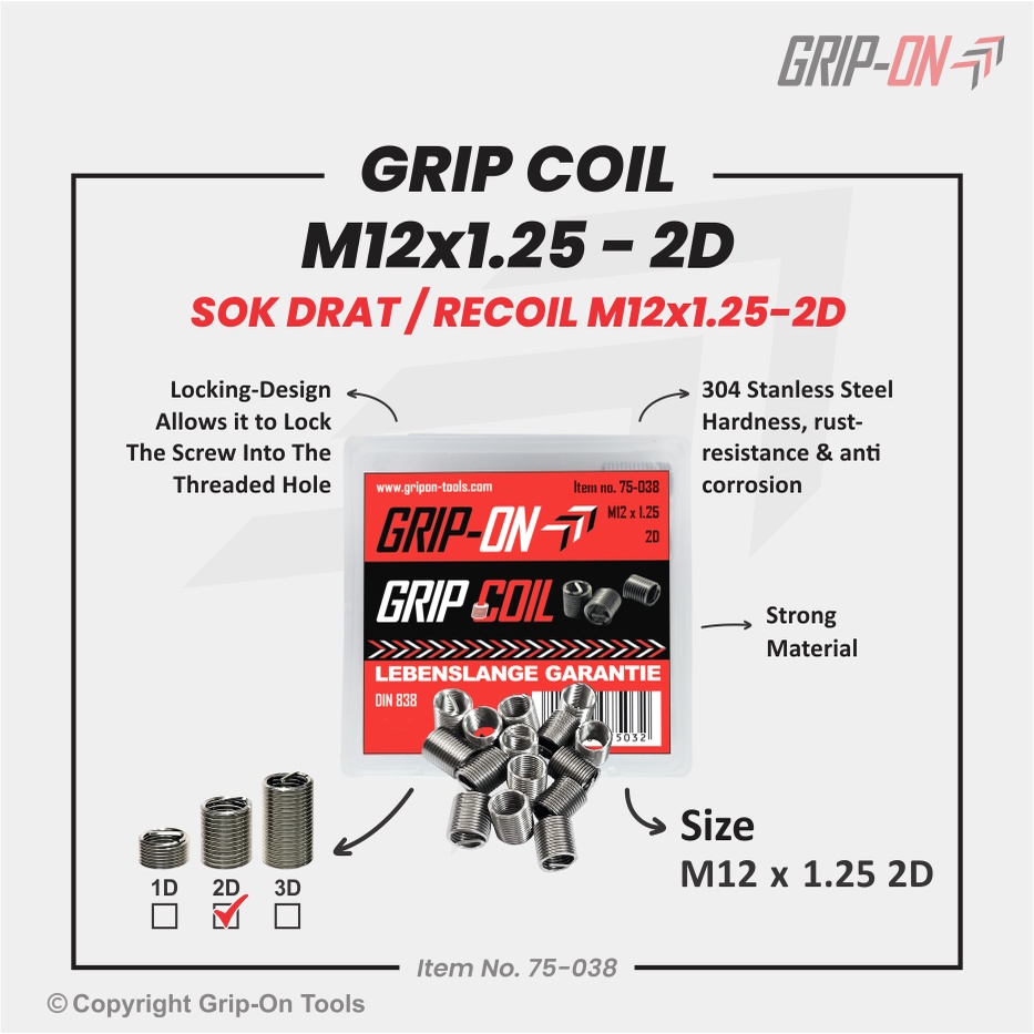 Jual Grip-On Grip Coil Recoil M5 M6 M7 M8 M10 M12 M14 2D 3D Untuk Baut ...