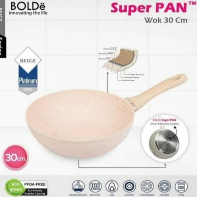 Jual 30CM CREAM/BEIGE BOLDE BOLDe FRY WOK PAN GRANITE SUPER PAN WAJAN ...