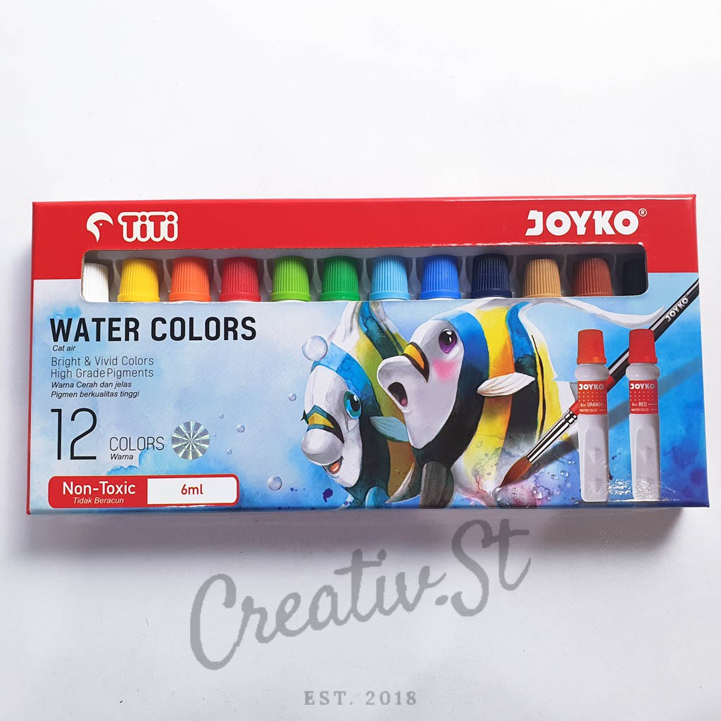 Jual JOYKO Cat Air Watercolor 12 Warna 6 Ml Set Paint Lukis Water Color ...