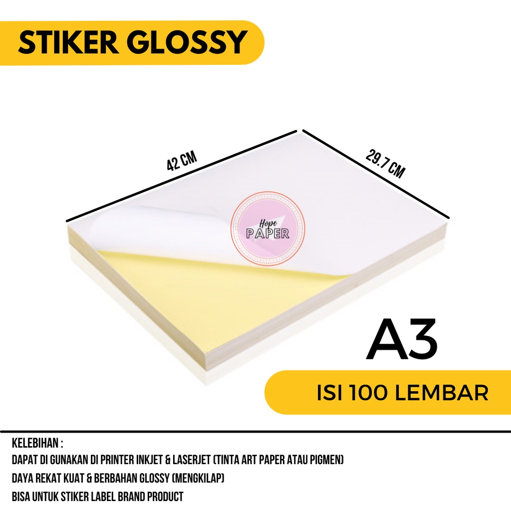 Jual 100 Lembar Stiker A3 Chromo Stiker A3 Glossy | Shopee Indonesia
