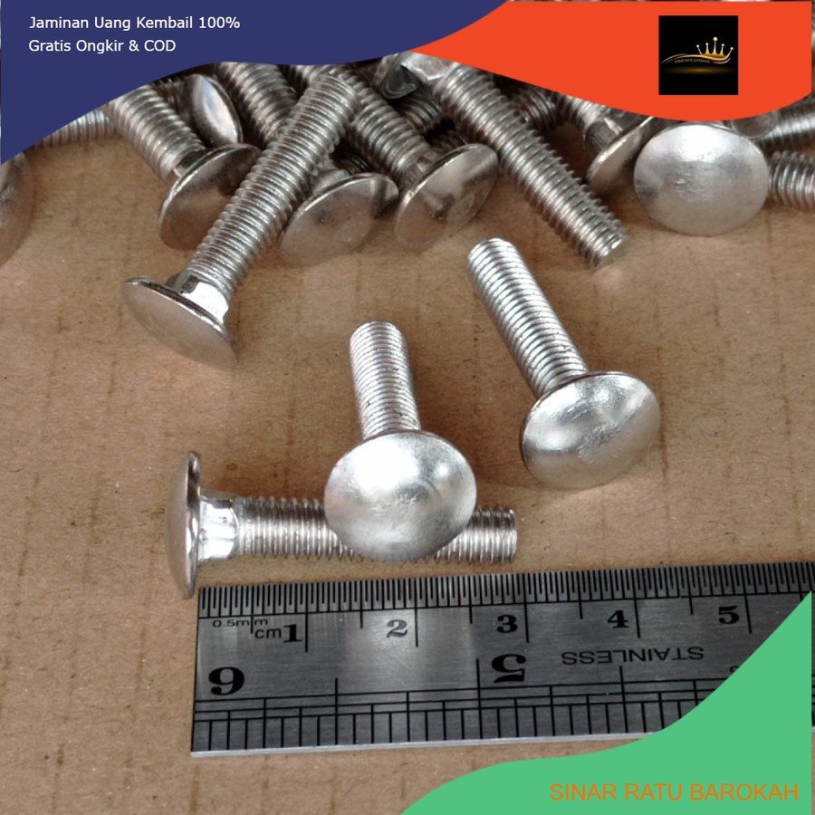 Jual M6X30 BAUT MUR CB M6 X 30 NIKEL PAYUNG BUMPER BEMPER PAGAR TRUK JOINTRAY KUNCI 10 PANJANG ...