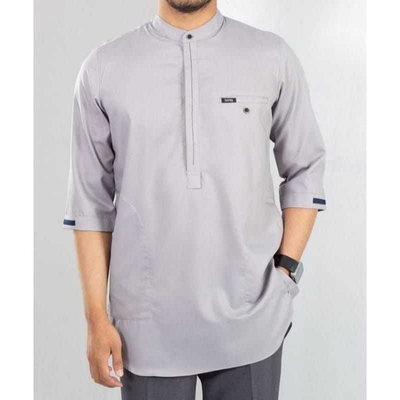 Jual Baju Koko Pria Lengan 3/4 Abu Silver | Shopee Indonesia