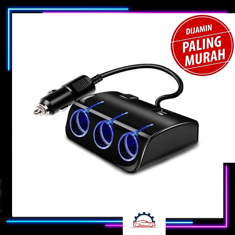 Jual Car Lighter Socket Adaptor USB Charger Splitter 3 Slot Cabang ...