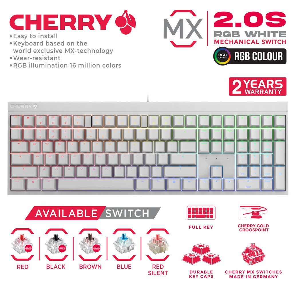 Jual Cherry MX Mechanical Gaming Keyboard White MX 2.0S RGB | Shopee ...