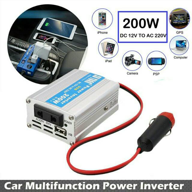 Jual Car Power Inverter Mobil DC 12V to AC 220V 200 W Watt USB Charge ...