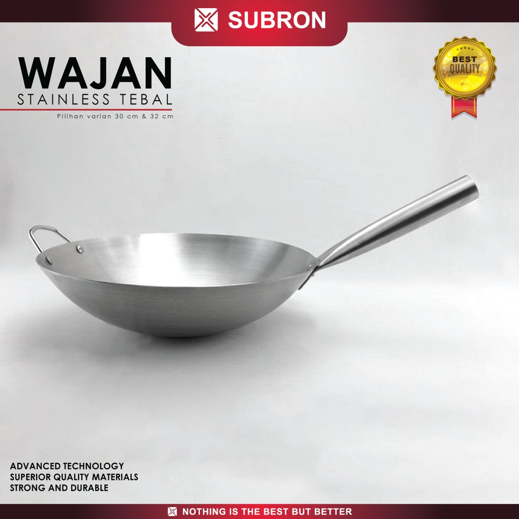 Jual SUBRON Wajan Kuali Wok Stainless Pegangan 30cm 32cm Tebal Kuat ...