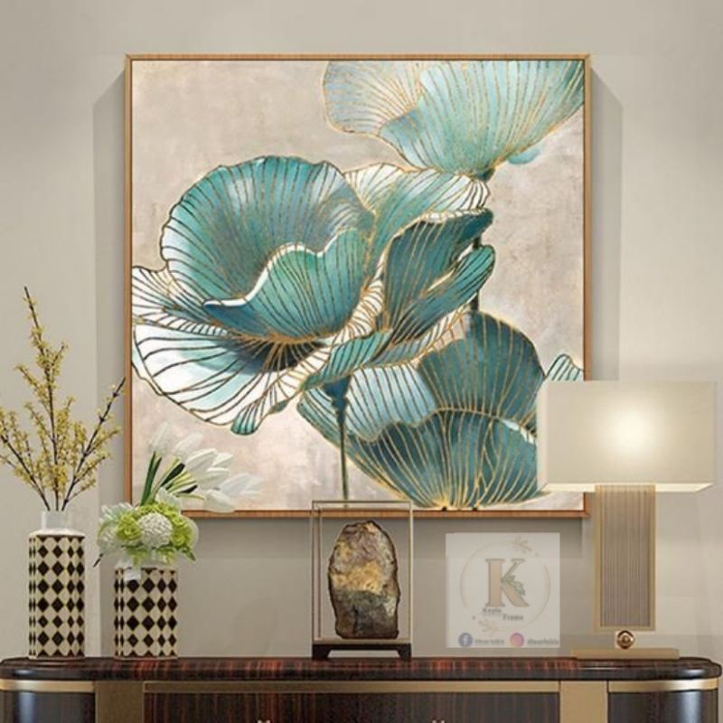 Jual lukisan aesthetic lukisan bunga modern 100 x 100 cm plus frame ...