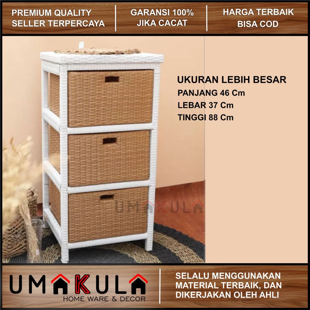 Jual Lemari Rak Rotan Sintetis 3 Laci Buffet Bufet Penyimpanan ...