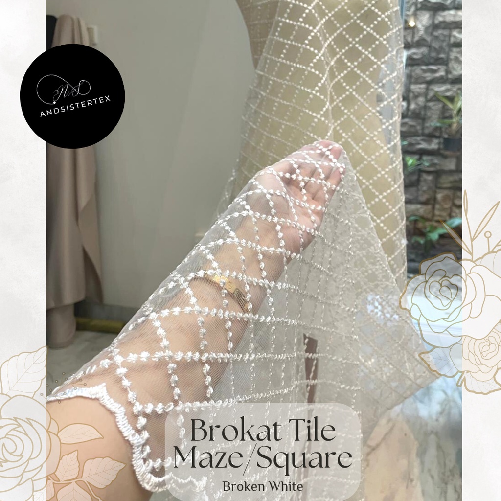 Jual Kain Brokat Tile Bordir Maze Tile Kotak mesh Warna Putih Tulang ...