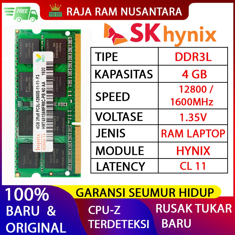 Jual RAM LAPTOP HYNIX DDR3L 4GB PC 12800 / 1600 MHZ ORI RAM SODIMM 1.35v 4GB | Shopee Indonesia